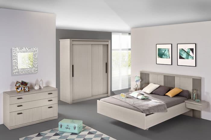 Lit ajouré pied socle Olympe Chêne Lacté - Meubles Minet