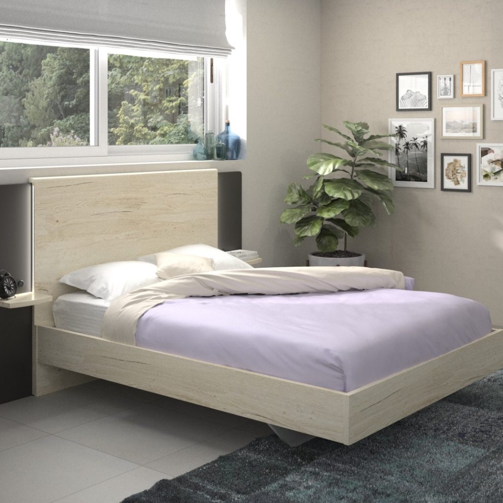 Lit Socle Zodiaque Chêne Blanc - Meubles Minet